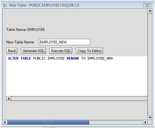 HSQLDB Rename An HSQLDB Database Table Using The Alter Table Command